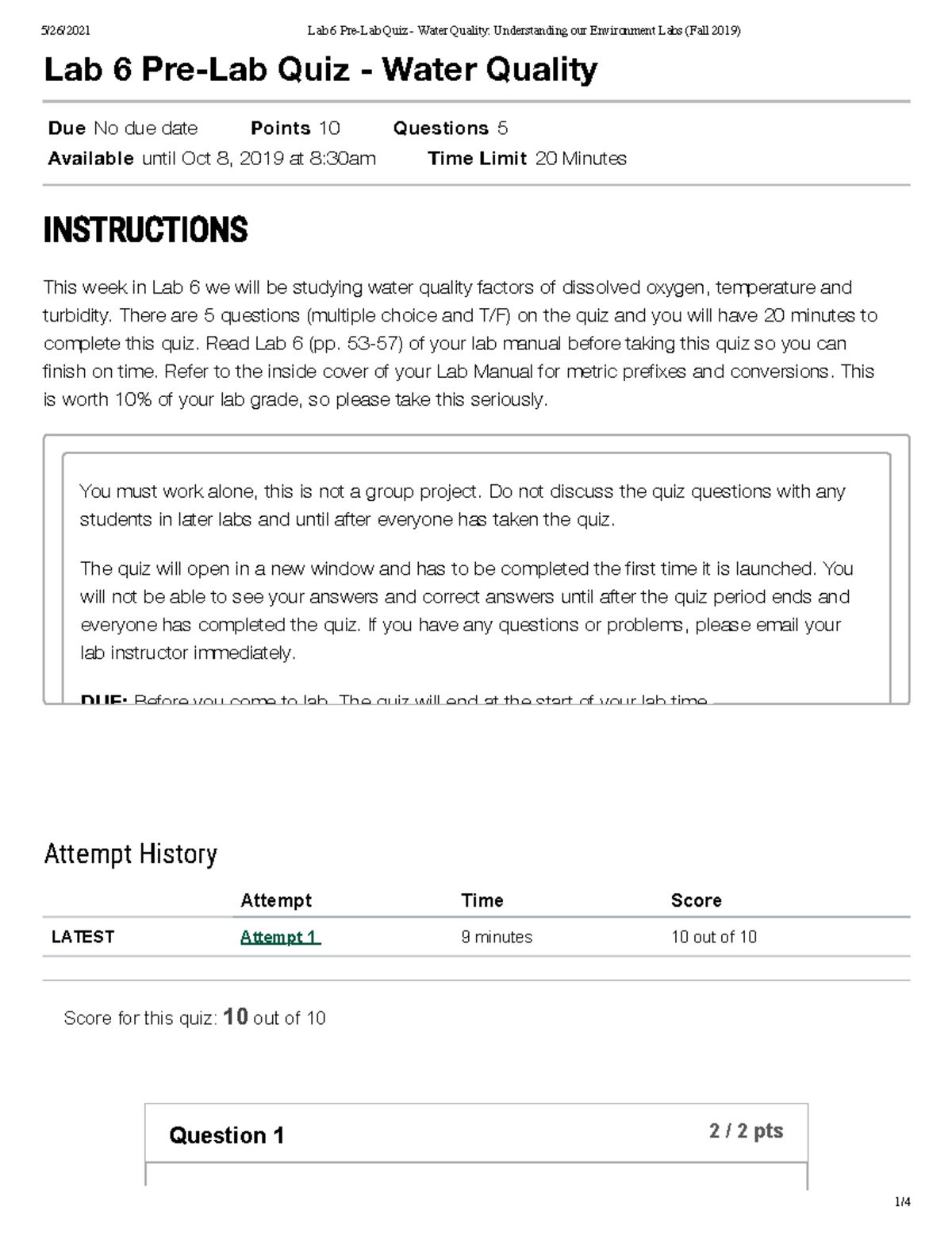 Lab 6 Pre-Lab Quiz - Water Quality Understanding our Environment Labs ...