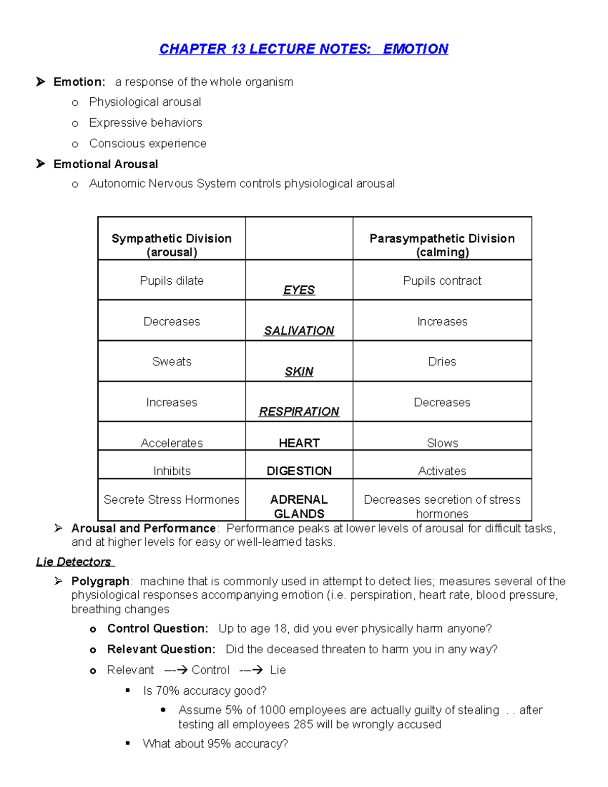 Ch13 Emotion - The-Story-of-Psychology-Notes - CHAPTER 13 LECTURE NOTES ...