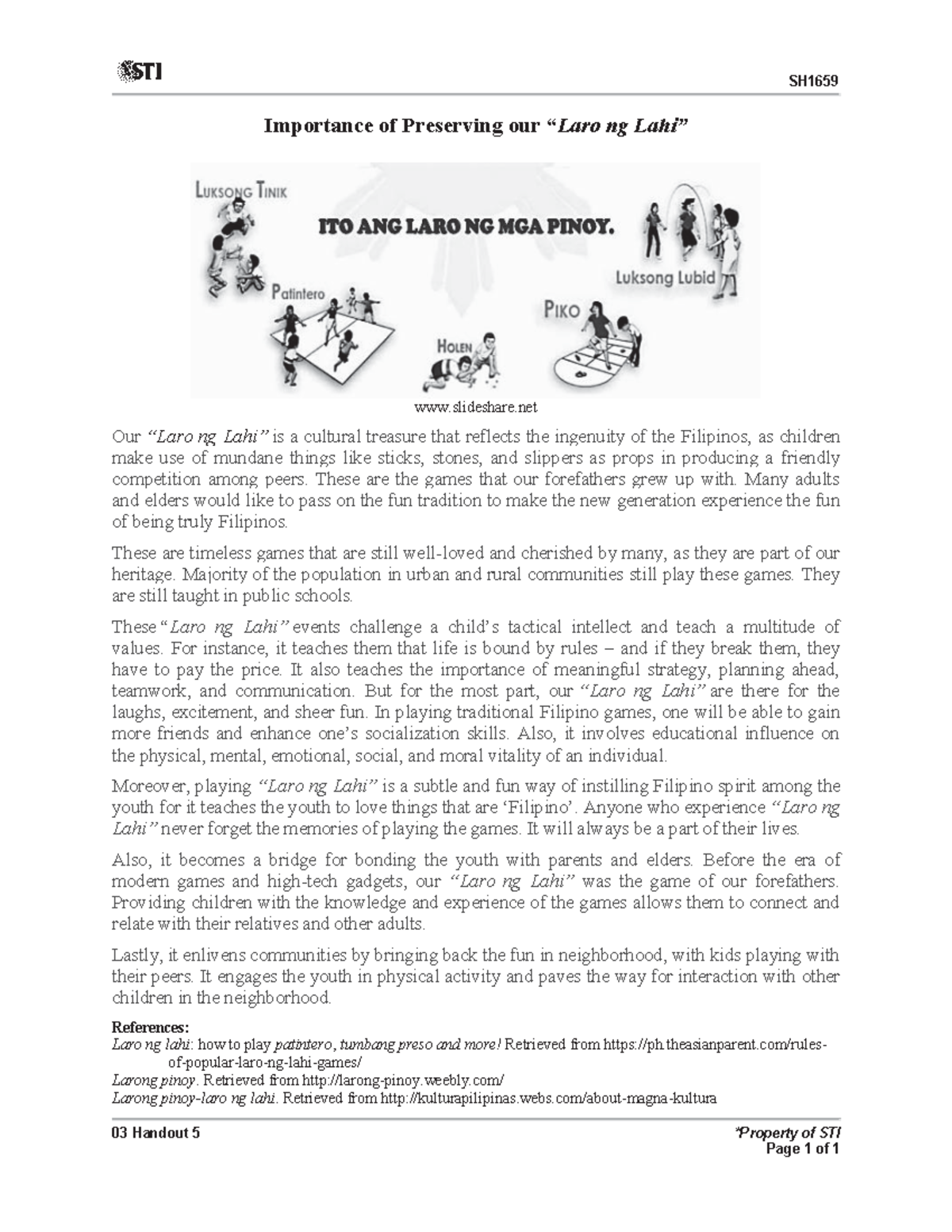 SH1659 - Physical Education and Health 2 03 Handout 5 - SH 03 Handout 5 ...