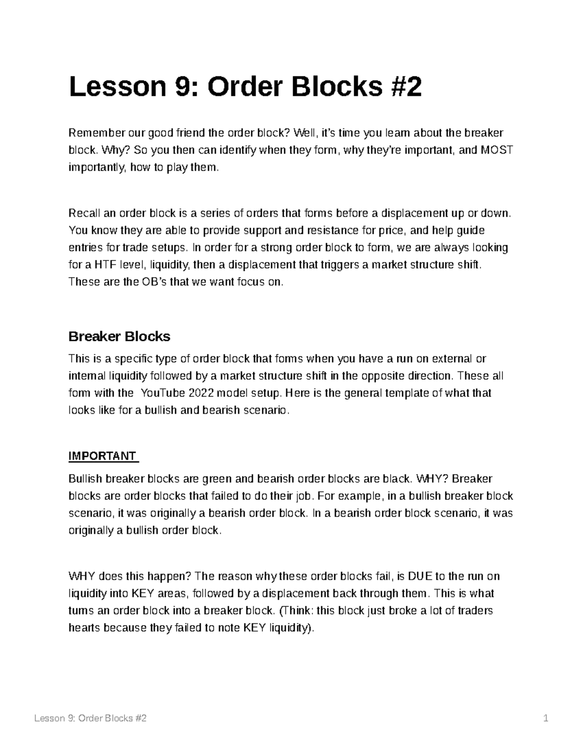 Lesson 9 Order Blocks 2 - Lesson 9: Order Blocks Remember our good ...