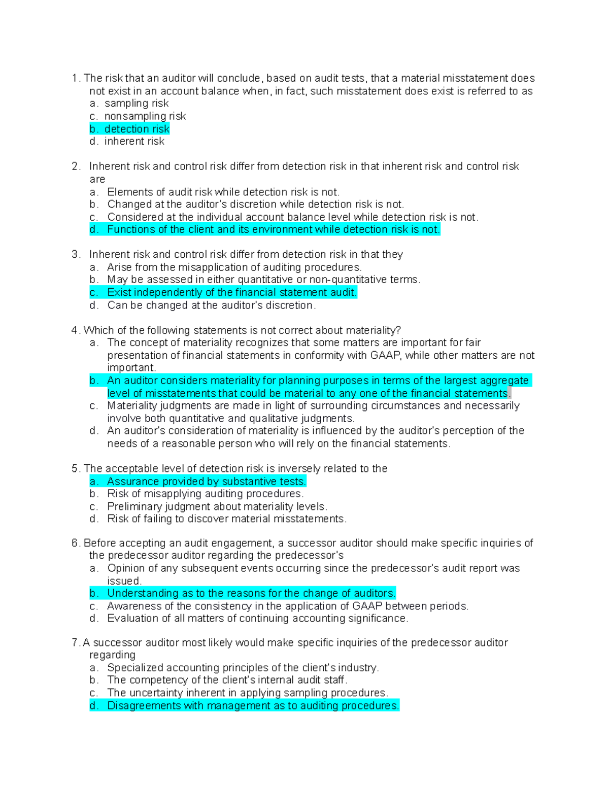 2ND Exam Sample Questions - The risk that an auditor will conclude ...