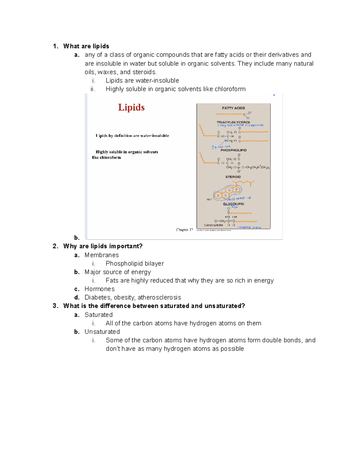Ch. 12 study guide - What are lipids a. any of a class of organic ...