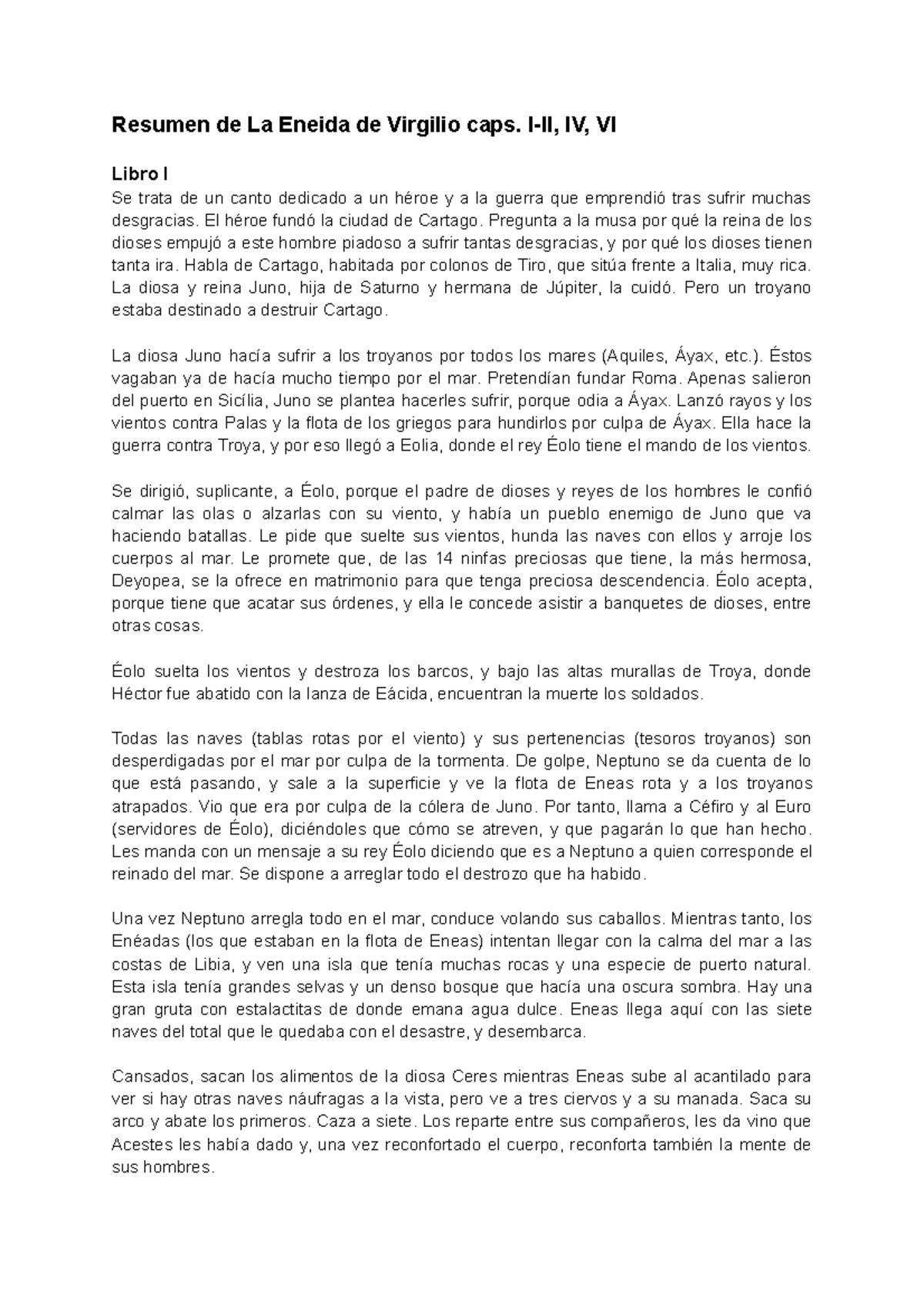 Resumen de La Eneida caps. I-II, IV, VI - Resumen de La Eneida de ...