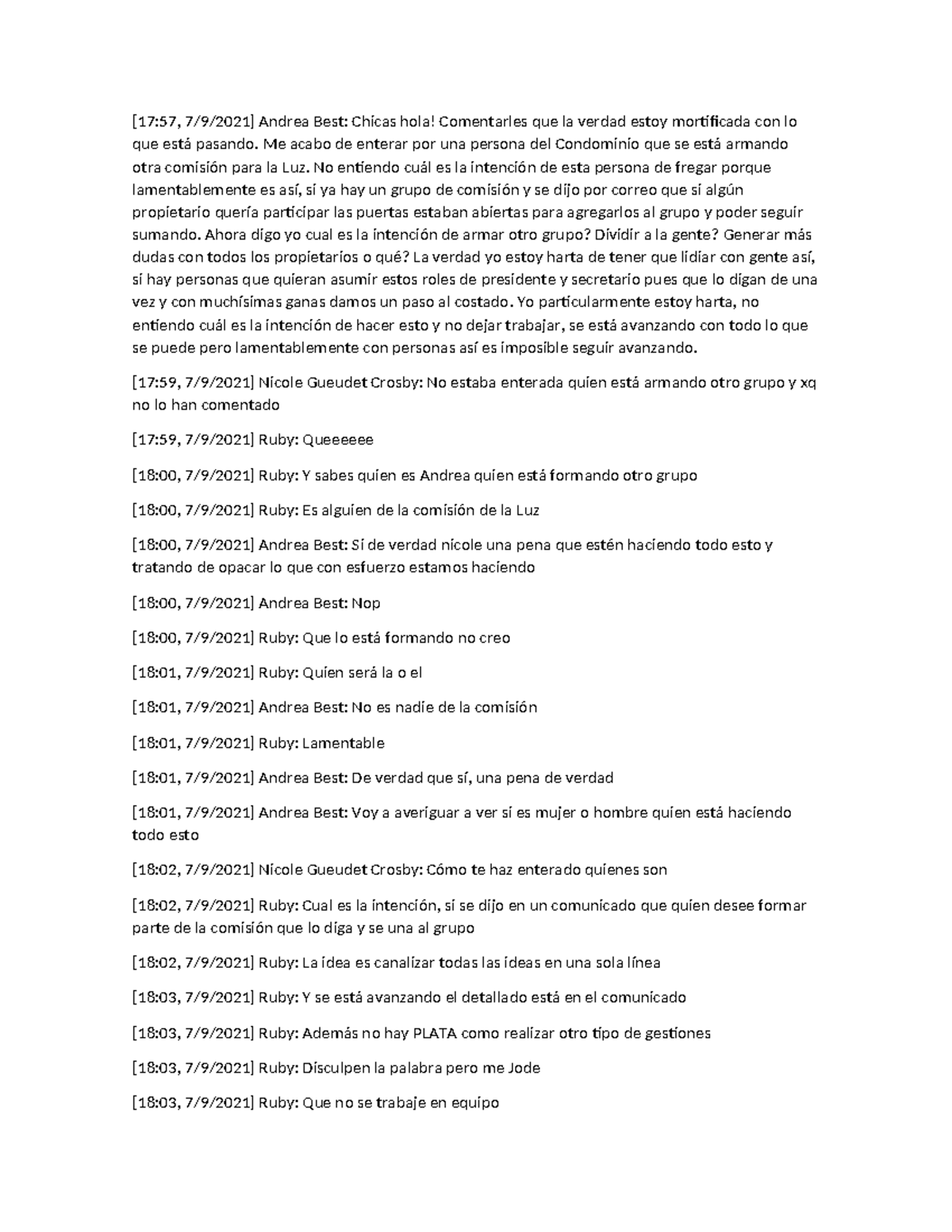 Chat - [17:57, 7/9/2021] Andrea Best: Chicas hola! Comentarles que la ...