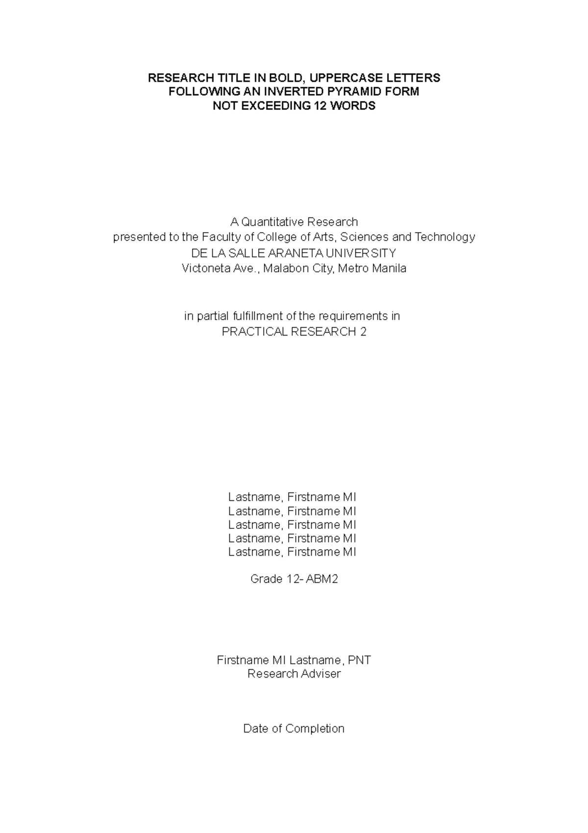 Paper format - RESEARCH TITLE IN BOLD, UPPERCASE LETTERS FOLLOWING AN ...