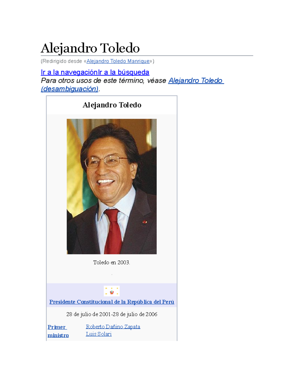 Alejandro Toledo Manrique, Presidente Constitucional de la República ...