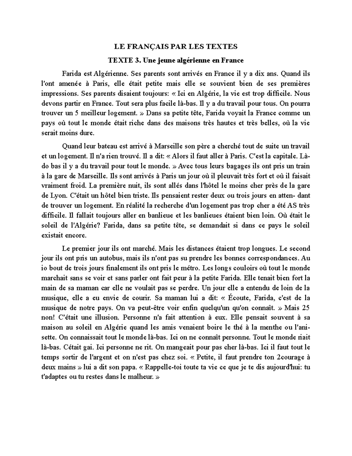 LE Français PAR LES Textes - LE FRANÇAIS PAR LES TEXTES TEXTE 3. Une ...