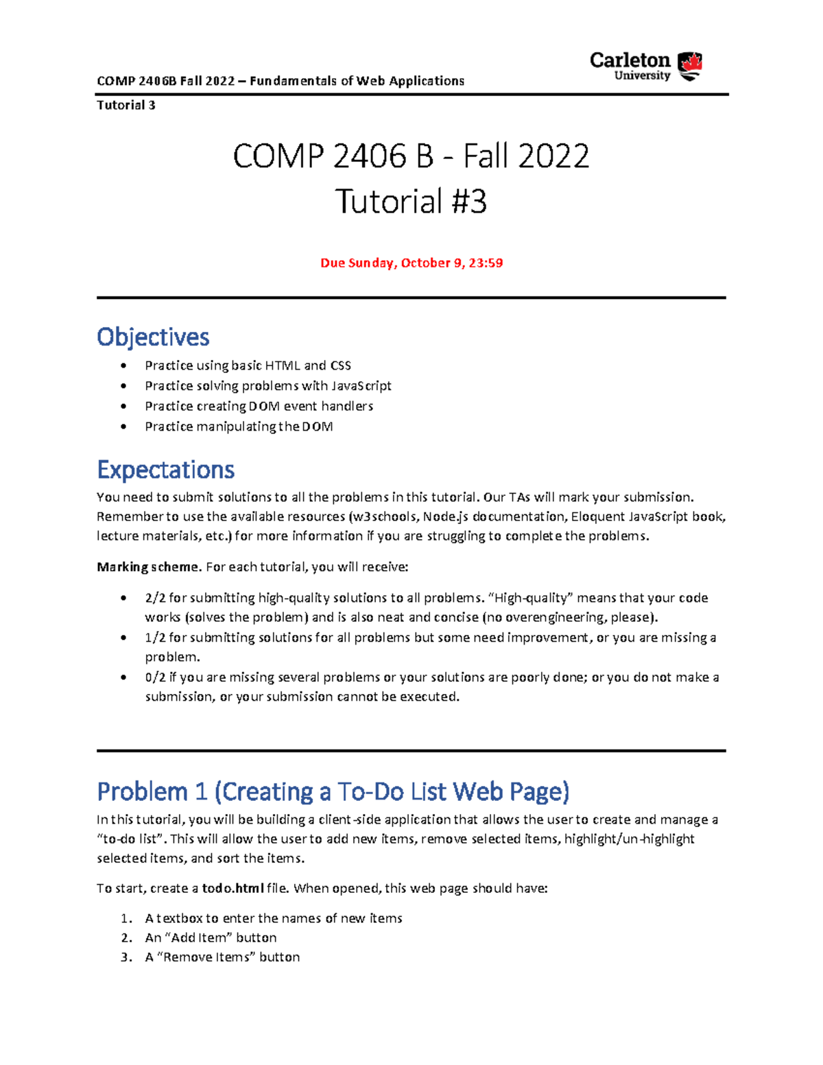 COMP2406-F22-T03 - COMP2406-F22-T03 COMP2406-F22-T03 - Tutorial 3 COMP 2406 B - Fall 2022 ...