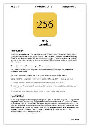 FIT9131 Semester 2(S2-01) 2019 - 1 Unit Guide FIT Programming foundations in Java Semester 2 ...
