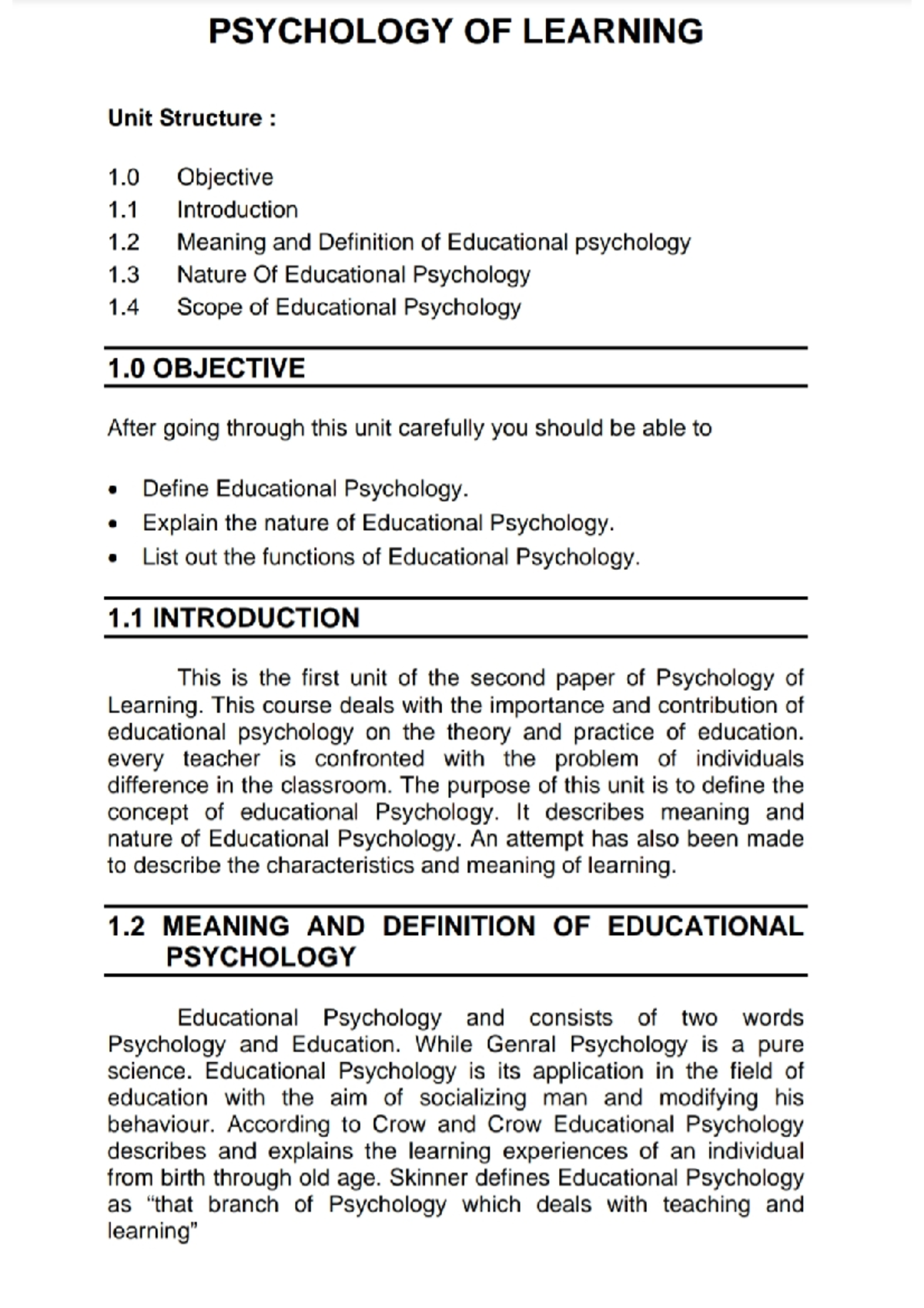 Teaching and learning Psychology - BEd Natural Science - Studocu