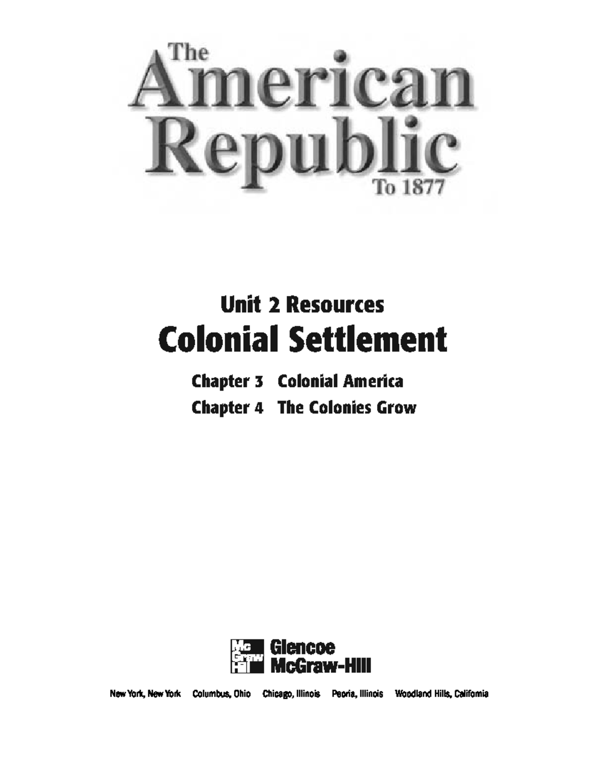 8th unit 2 - Unit - Unit 2 Resources Colonial Settlement Chapter 3 ...