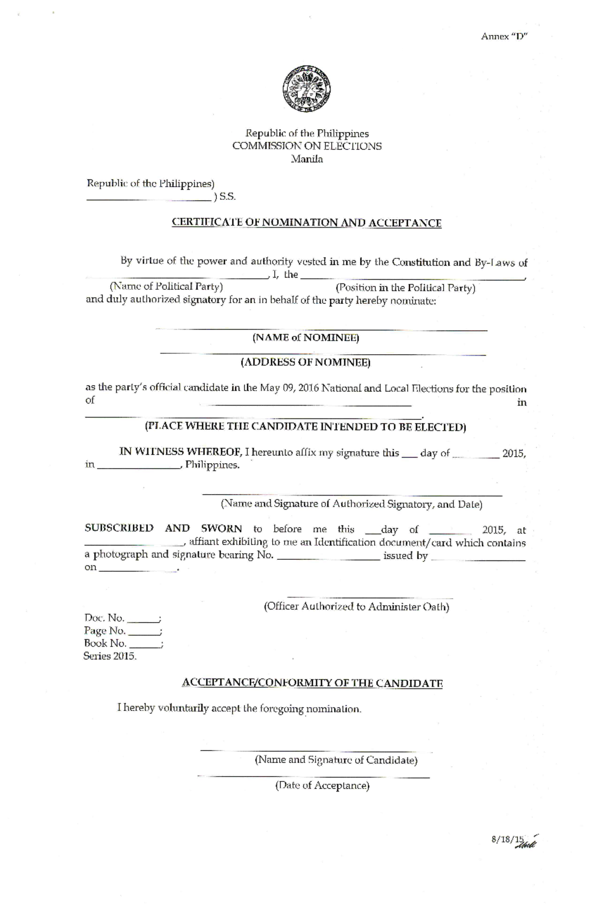 Comres 9984 ad - GJ GL - Annex DEPARTMENT ON HEALTH THE Republic of the ...