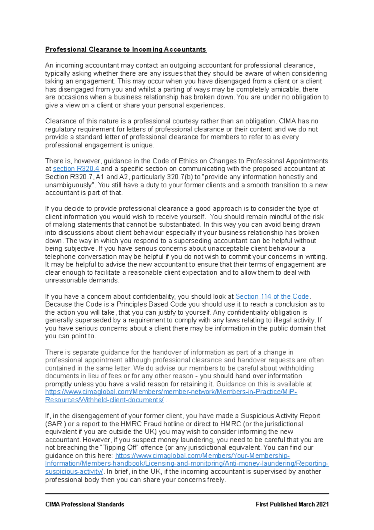 Professional Clearance - March 2021 - Professional Clearance to ...