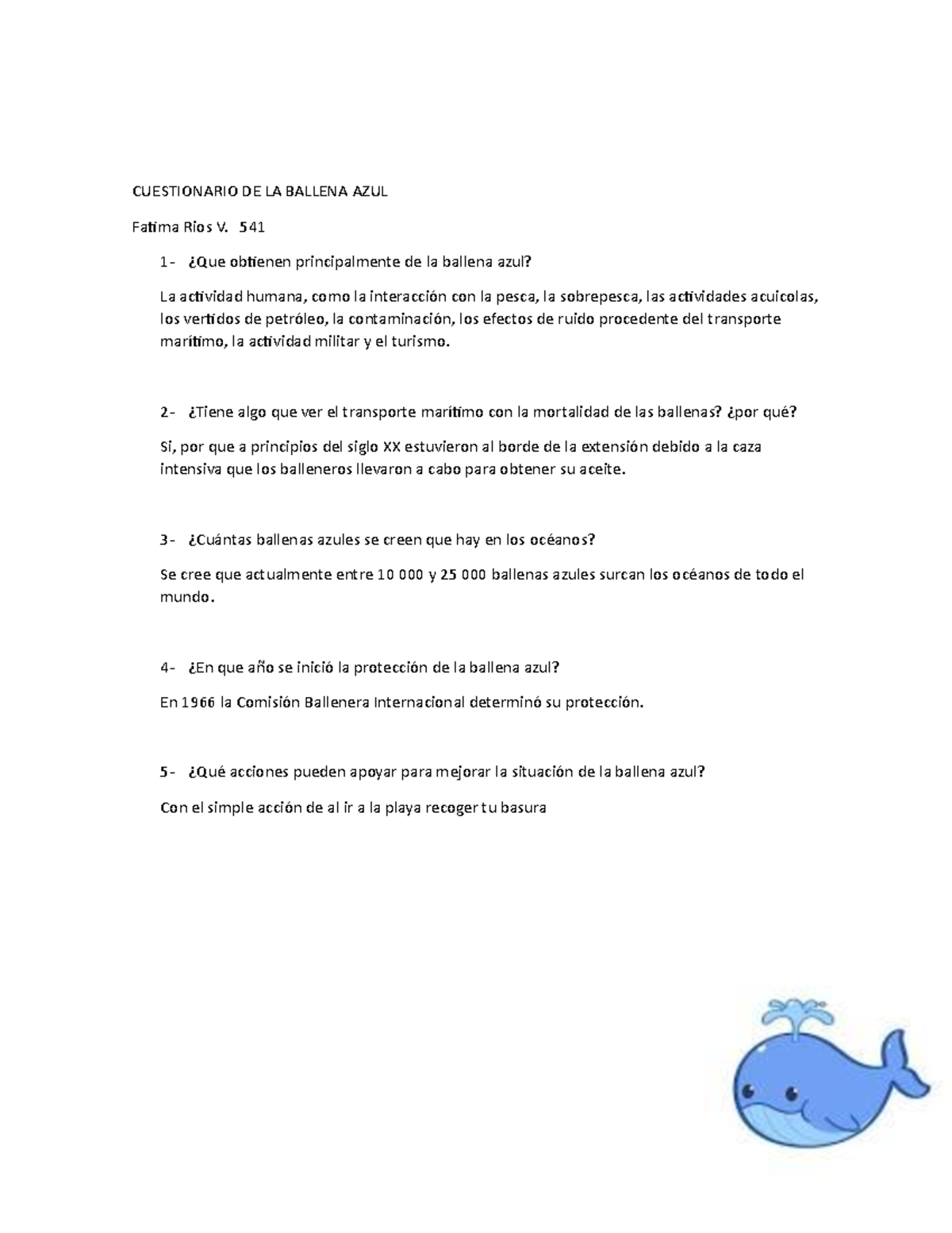 Cuestionario DE LA Ballena AZUL - CUESTIONARIO DE LA BALLENA AZUL ...