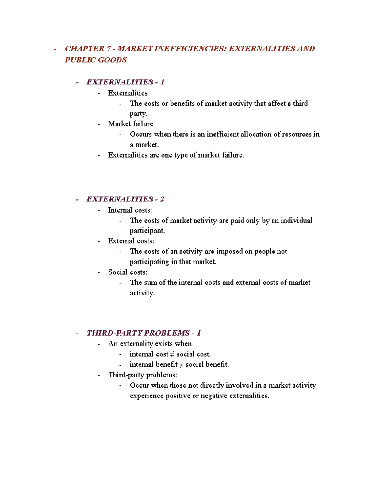 Chapter 7 - Market Inefficiencies Externalities AND Public Goods ...