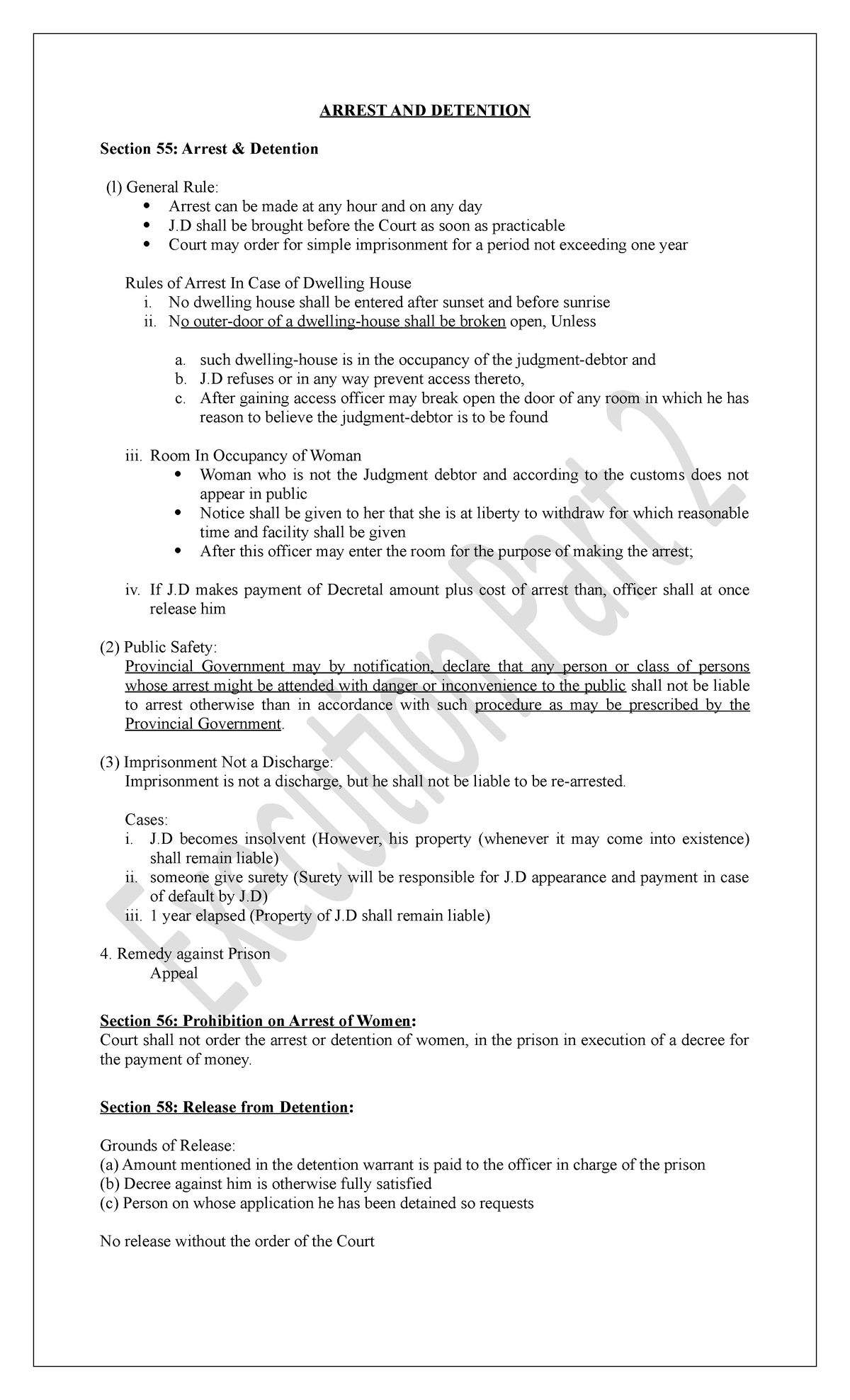 Lecture 6 A Sec 55 74 Execution - ARREST AND DETENTION Section 55 ...