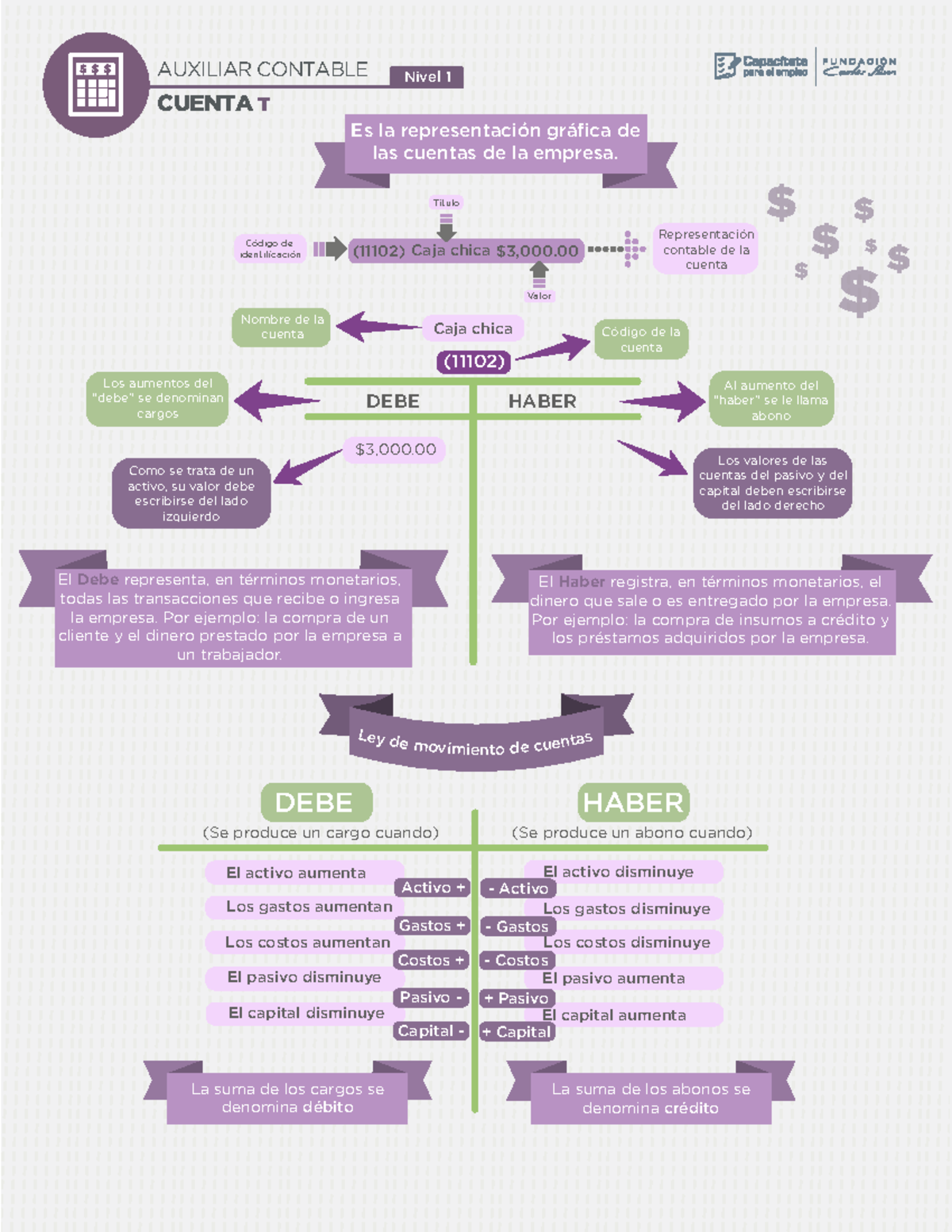 Infografía cuentas T - AUXILIAR CONTABLE Nivel 1 CUENTA T Caja chica ...