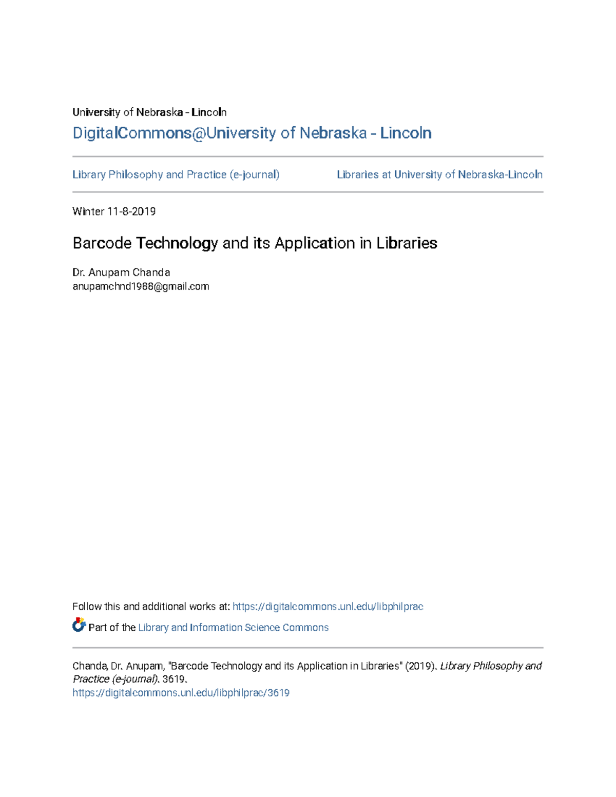 Fulltext - Introduction to barcode - University of Nebraska ...