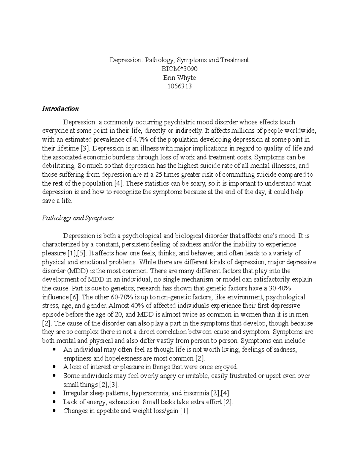 BIOM 3090 Final Assignment - Depression: Pathology, Symptoms and ...