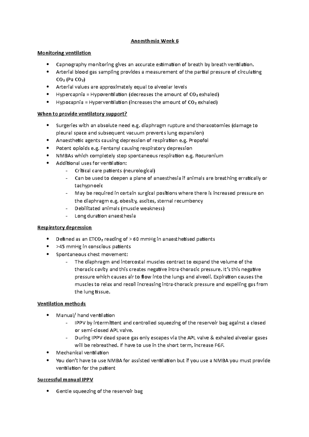 Ventilation notes - Anaesthesia Week 6 Monitoring ventilation ...