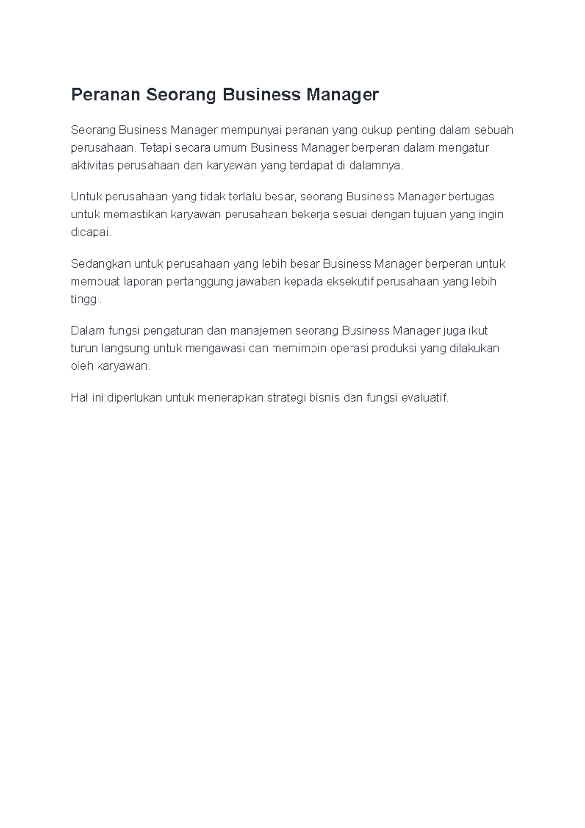 Peranan Seorang Business Manager - Peranan Seorang Business Manager ...