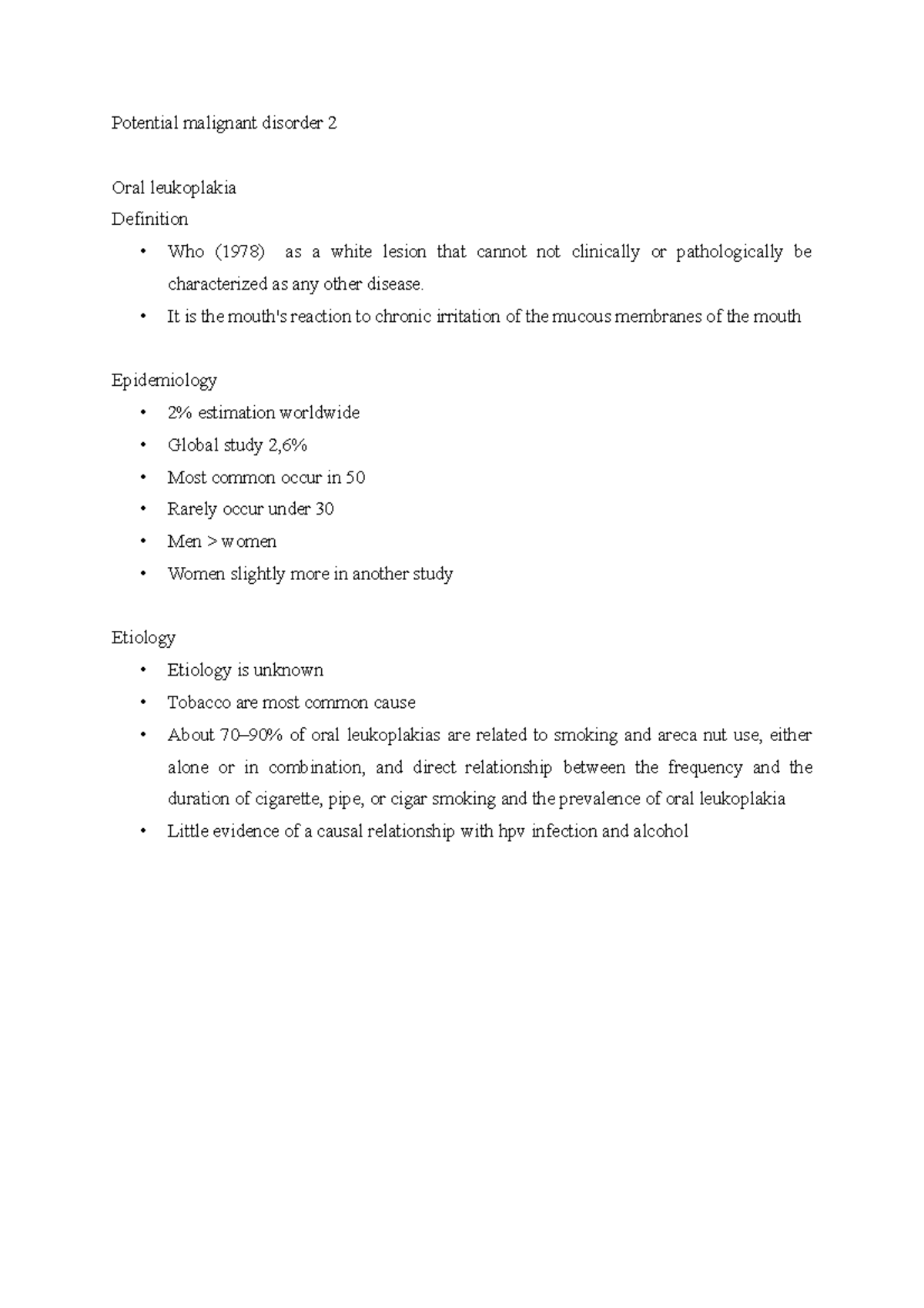 Potential Malignant Disorder 2 - Potential malignant disorder 2 Oral ...