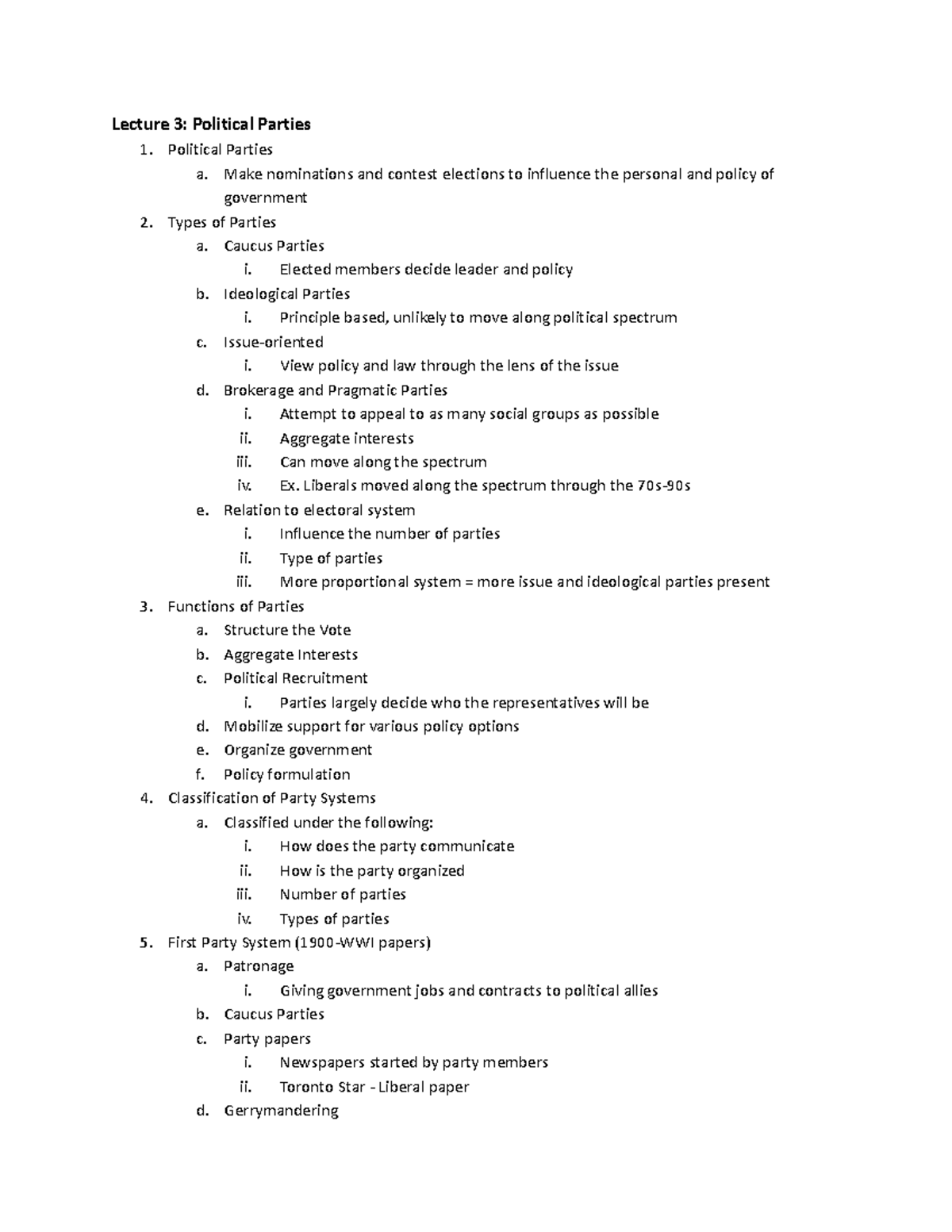 POL S 225 Lecture 3/4 Notes - Lecture 3: Political Parties Political ...