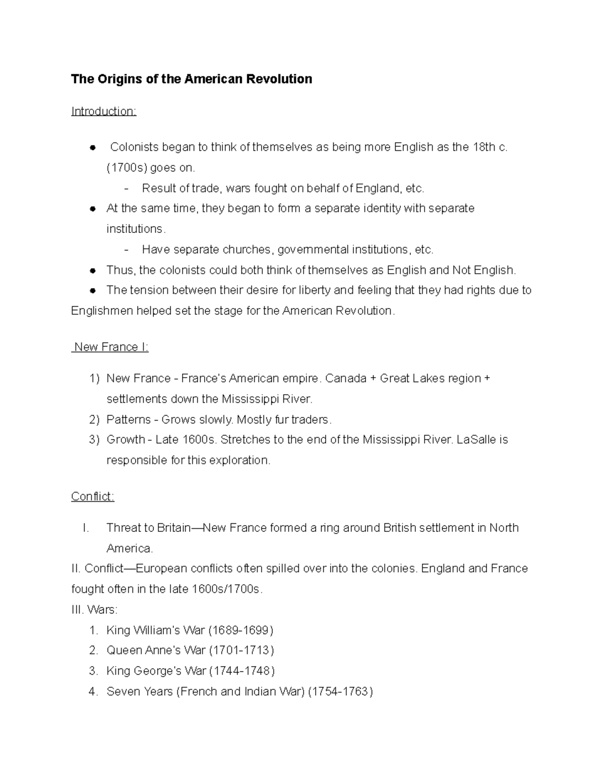 HIST 1010 Lecture 8 Notes - The Origins of the American Revolution ...