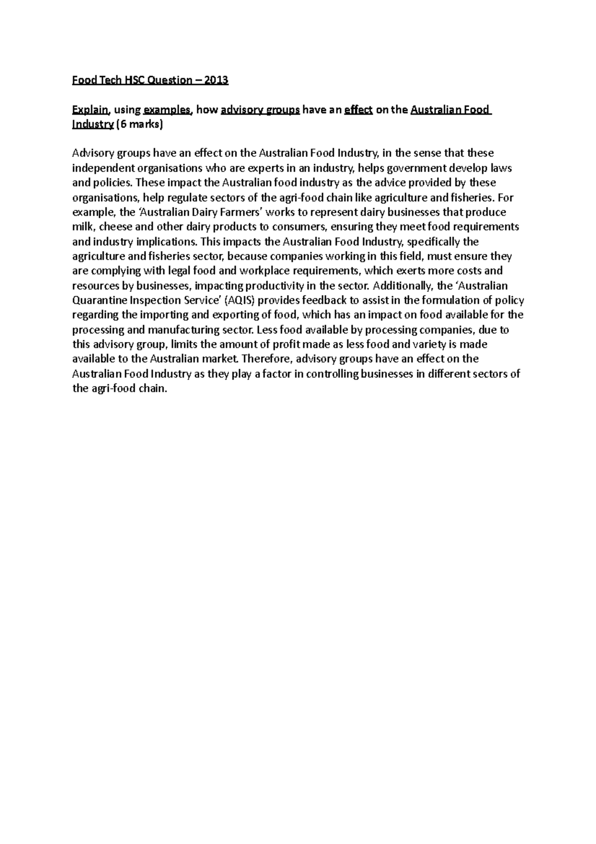 Food Tech HSC Question – 2013 - Food Tech HSC Question – 2013 Explain ...