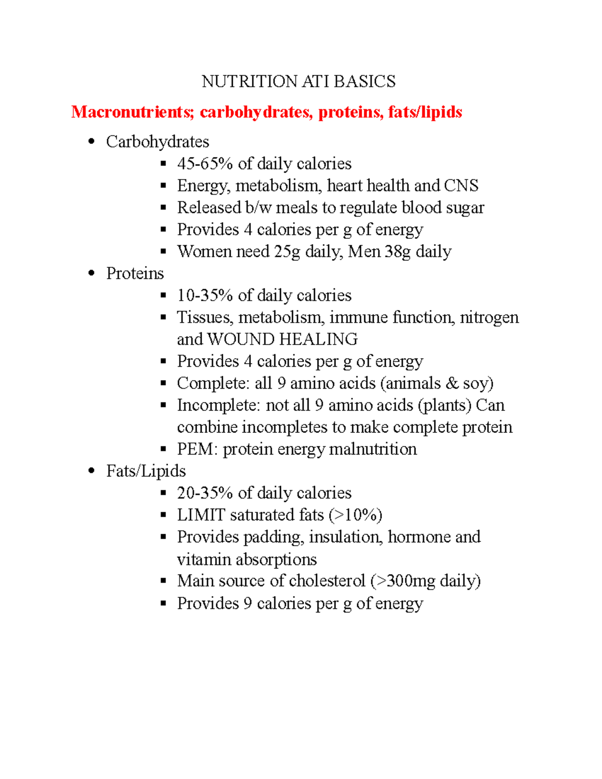 ATI Nutrition Guide - NUTRITION ATI BASICS Macronutrients ...