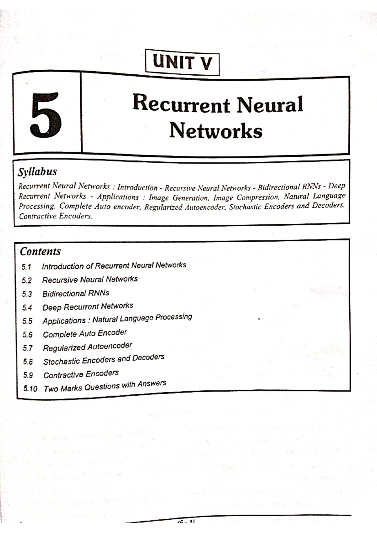 Neural network 5- unit - nill - UNIT V 5 Recurrent Neural Networks Syllabus Recurrent Neural ...
