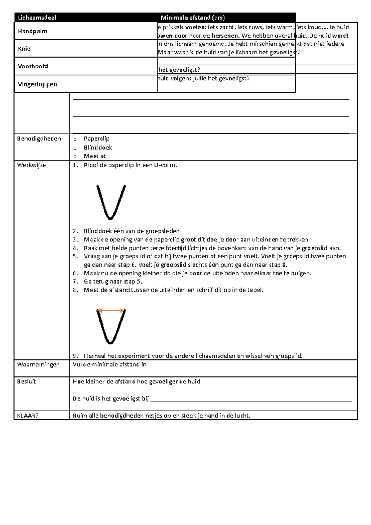 Fiche huid - les zintuigen - Met je huid kan je verschillende prikkels ...