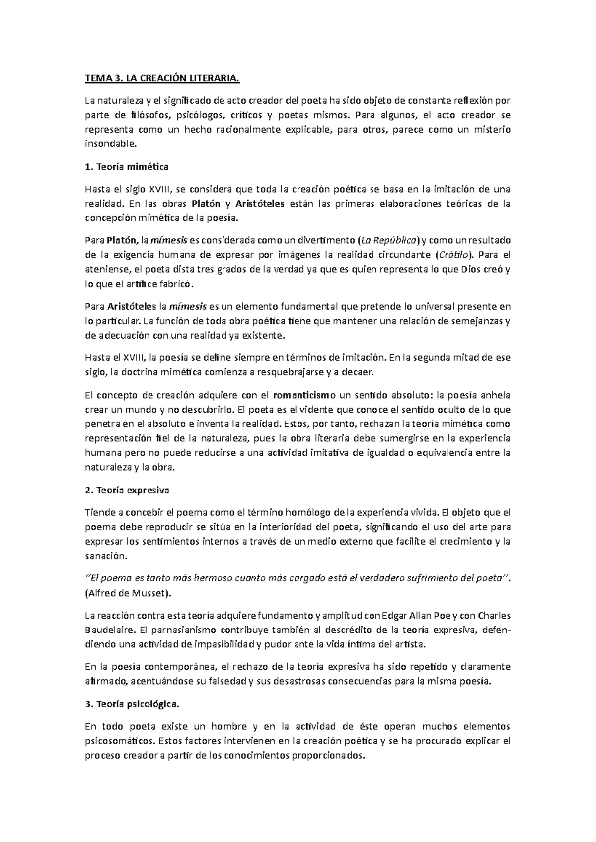 La creacion literaria - TEMA 3. LA CREACIÓN LITERARIA. La naturaleza y ...