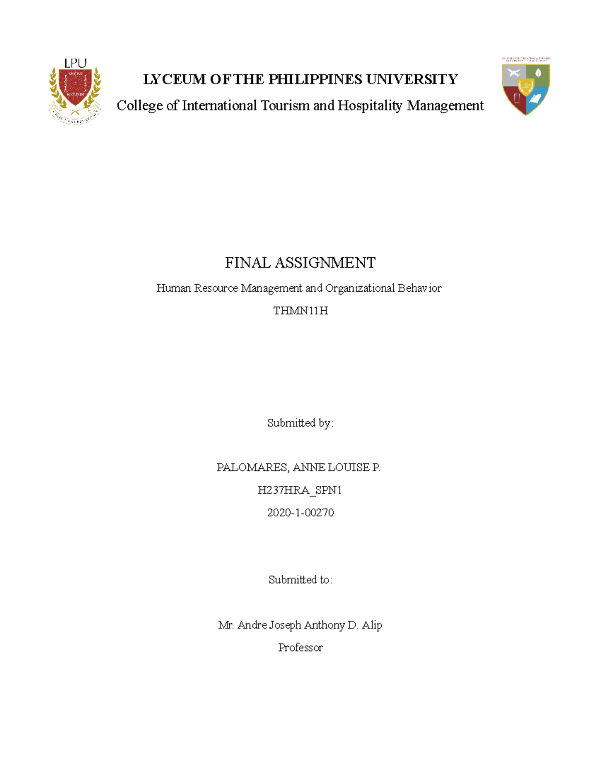 Palomares H237 Hraspn 1 Final Assignment - LYCEUM OF THE PHILIPPINES ...