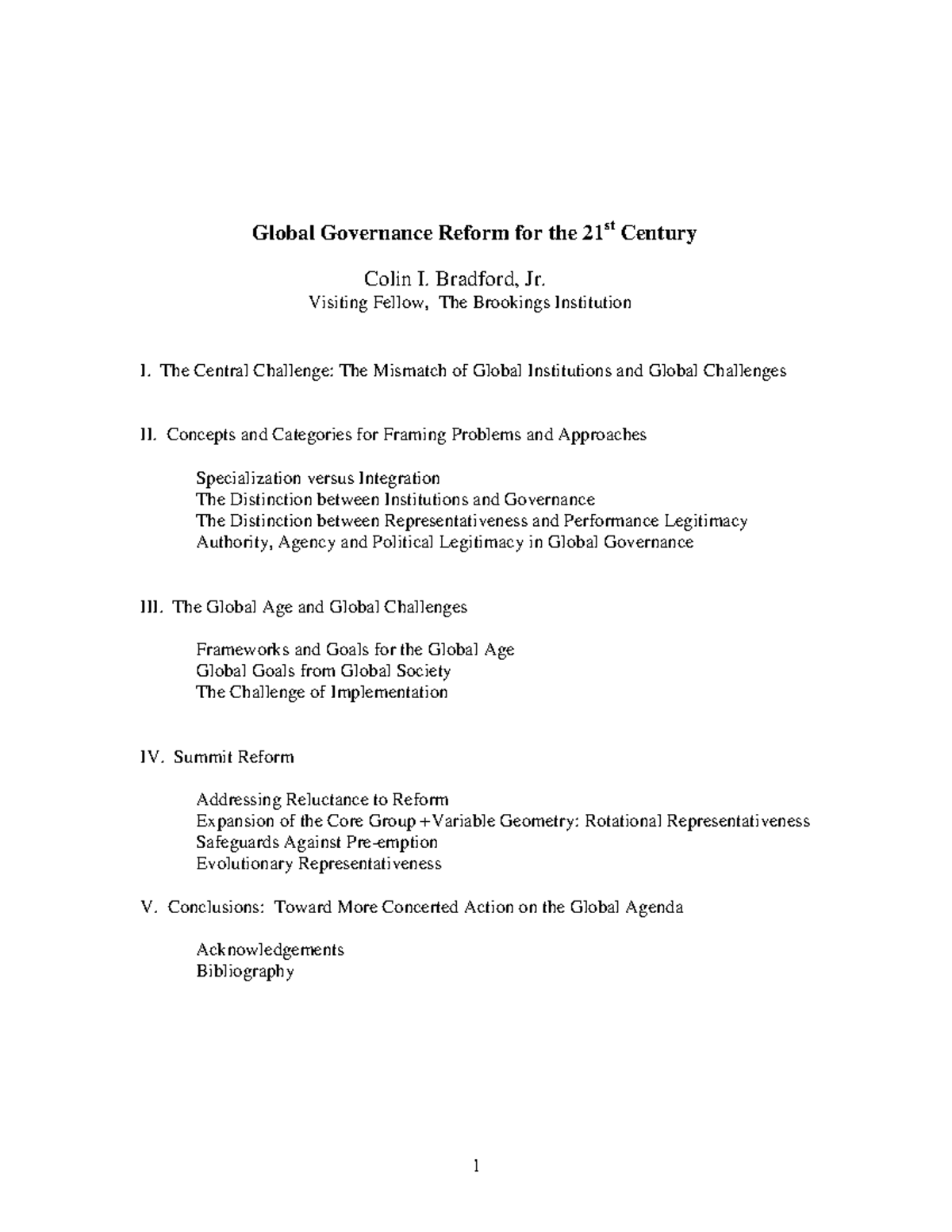 Global Governance Reform for the 21st Century - Bradford, Jr. Visiting ...