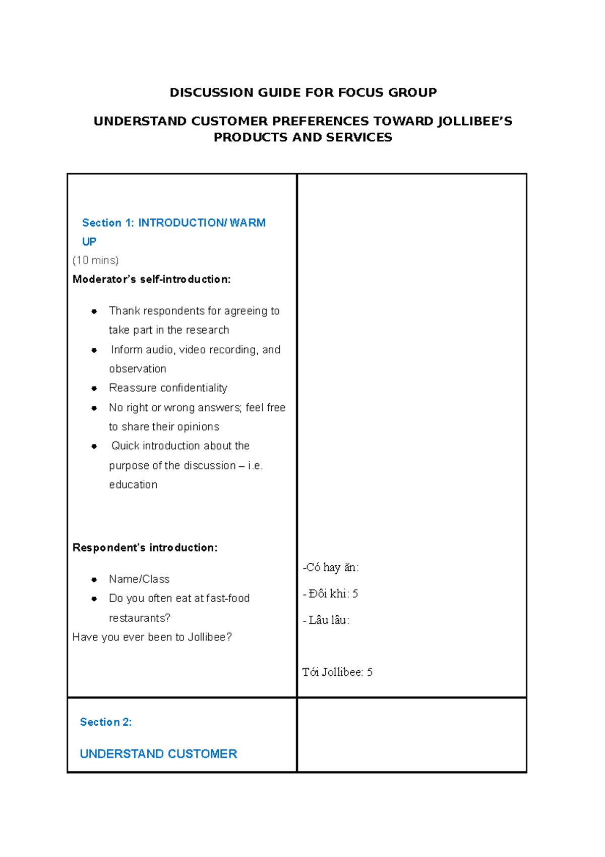 Discussion Guide FOR Focus Group 2 - DISCUSSION GUIDE FOR FOCUS GROUP ...
