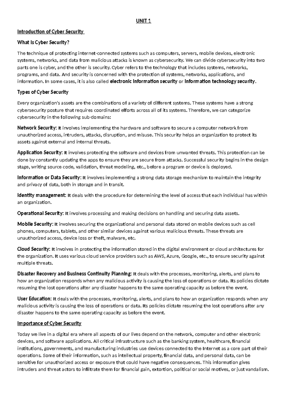 Cyber Security - MAKAUT University. 7the sem - UNIT 1 Introduction of Cyber Security What is ...