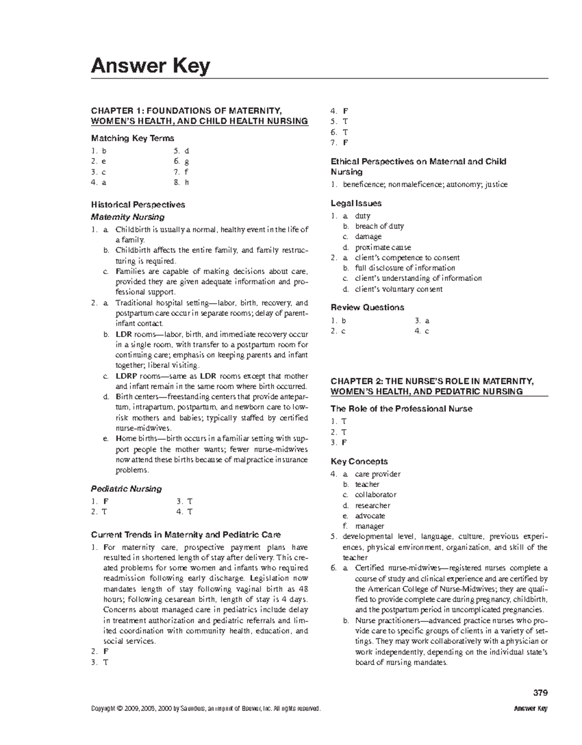Maternal child nursing study guide answer key - 379 CHAPTER 1 ...
