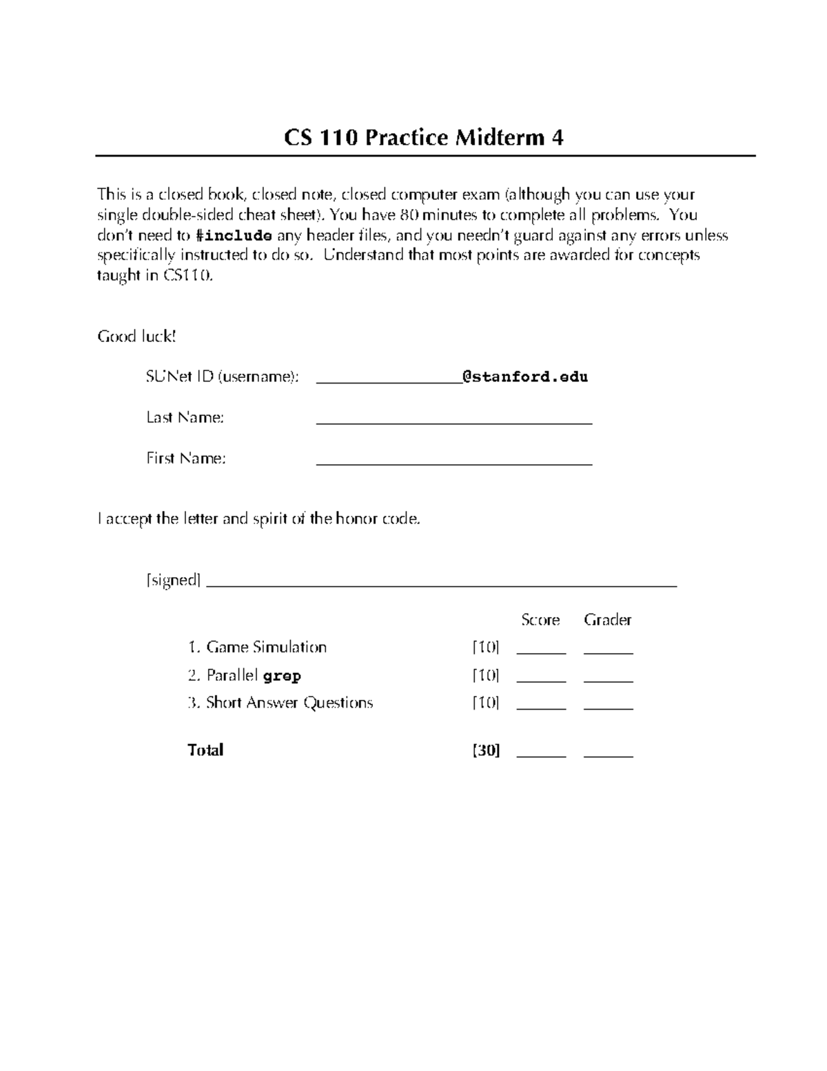 Practice-Midterm-4 - computer science exam - Winter 2019 February 15th ...