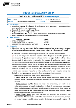 Ev. Final PM Procesos DE Manufactura EF - Producto Académico N° Evaluación Final A ...
