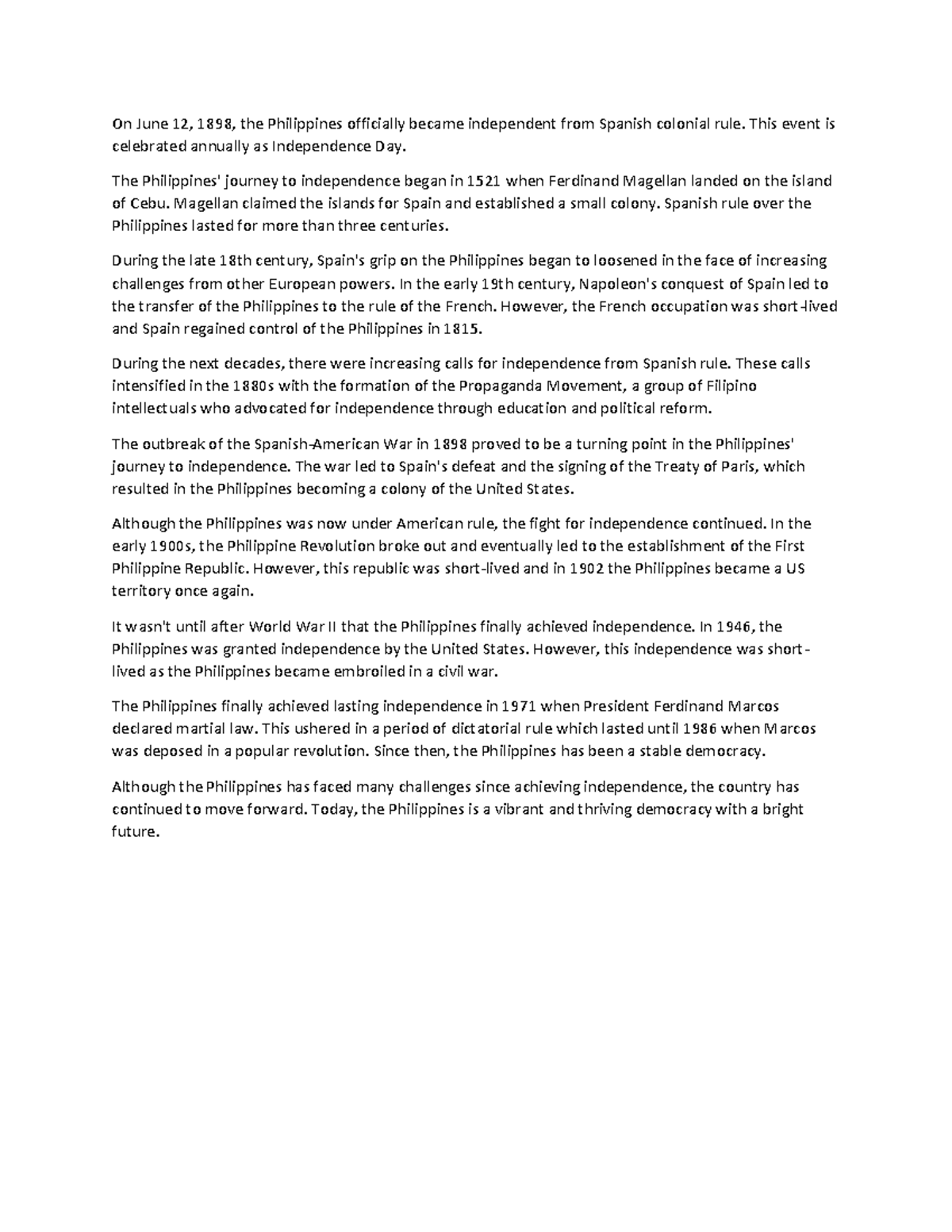 History of philippine independence - On June 12, 1898, the Philippines ...