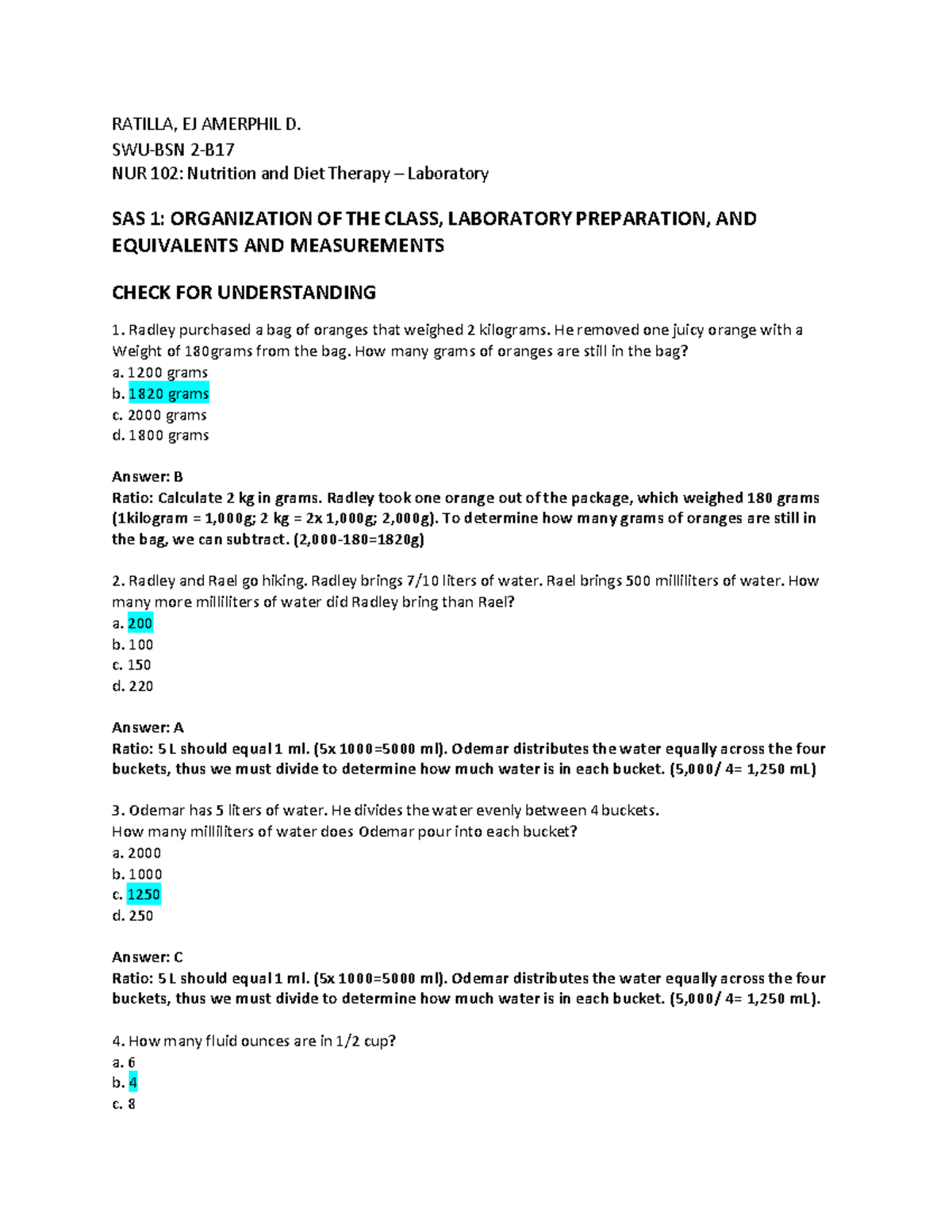 Ratilla SAS 1 LAB - notes - RATILLA, EJ AMERPHIL D. SWU-BSN 2-B 17 NUR ...