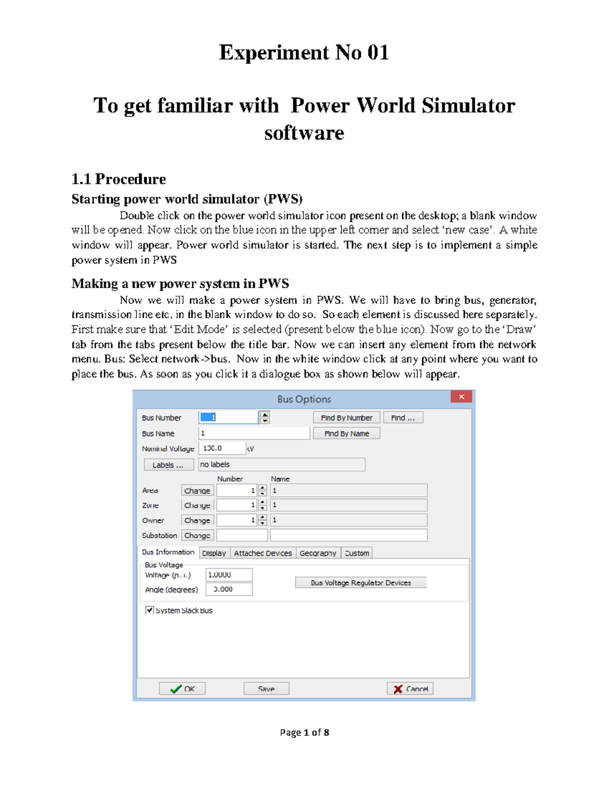Exp 01 - Experiment No 01 To get familiar with Power World Simulator ...