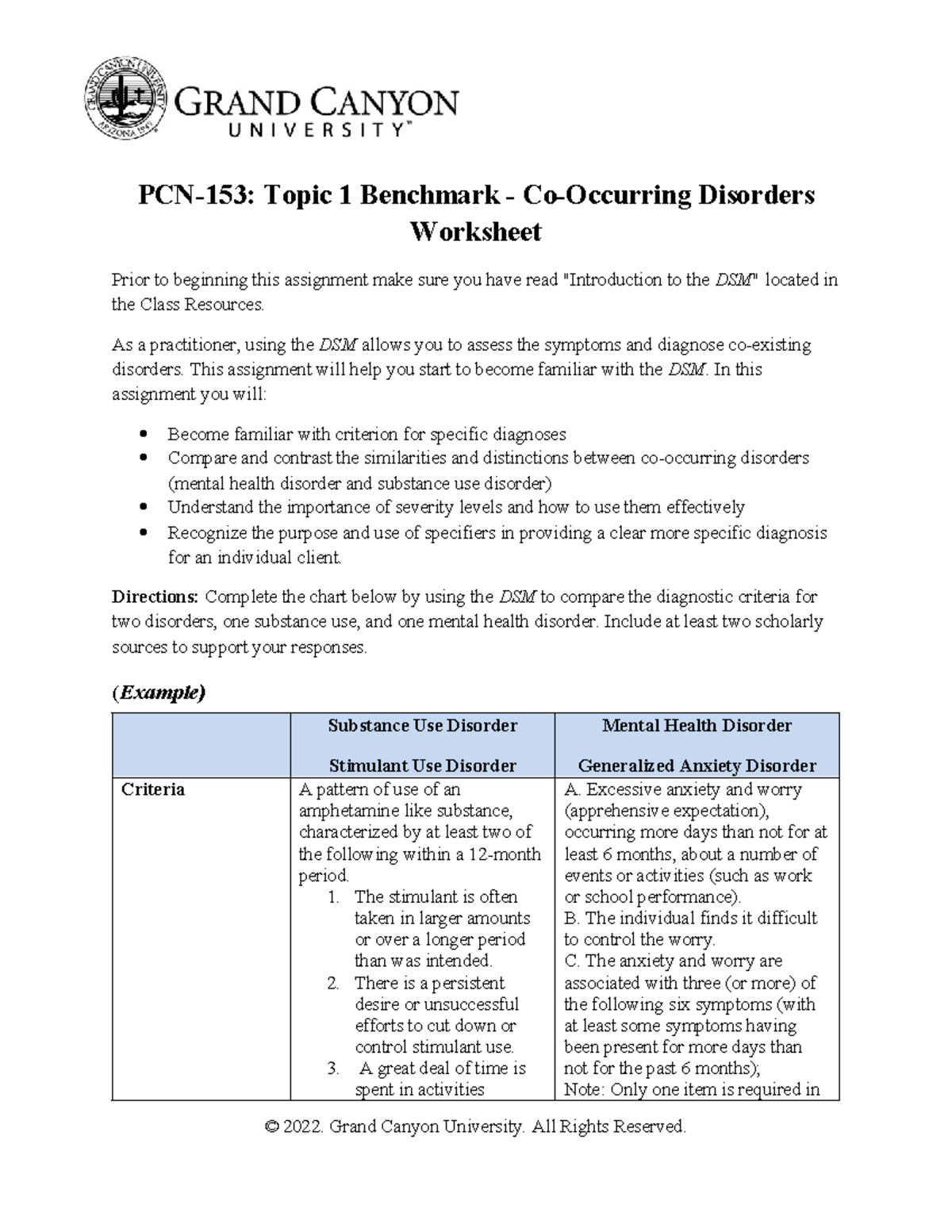 PCN-153-RS-T1Benchmark Co Occurring Disorders Worksheet - PCN-153 ...