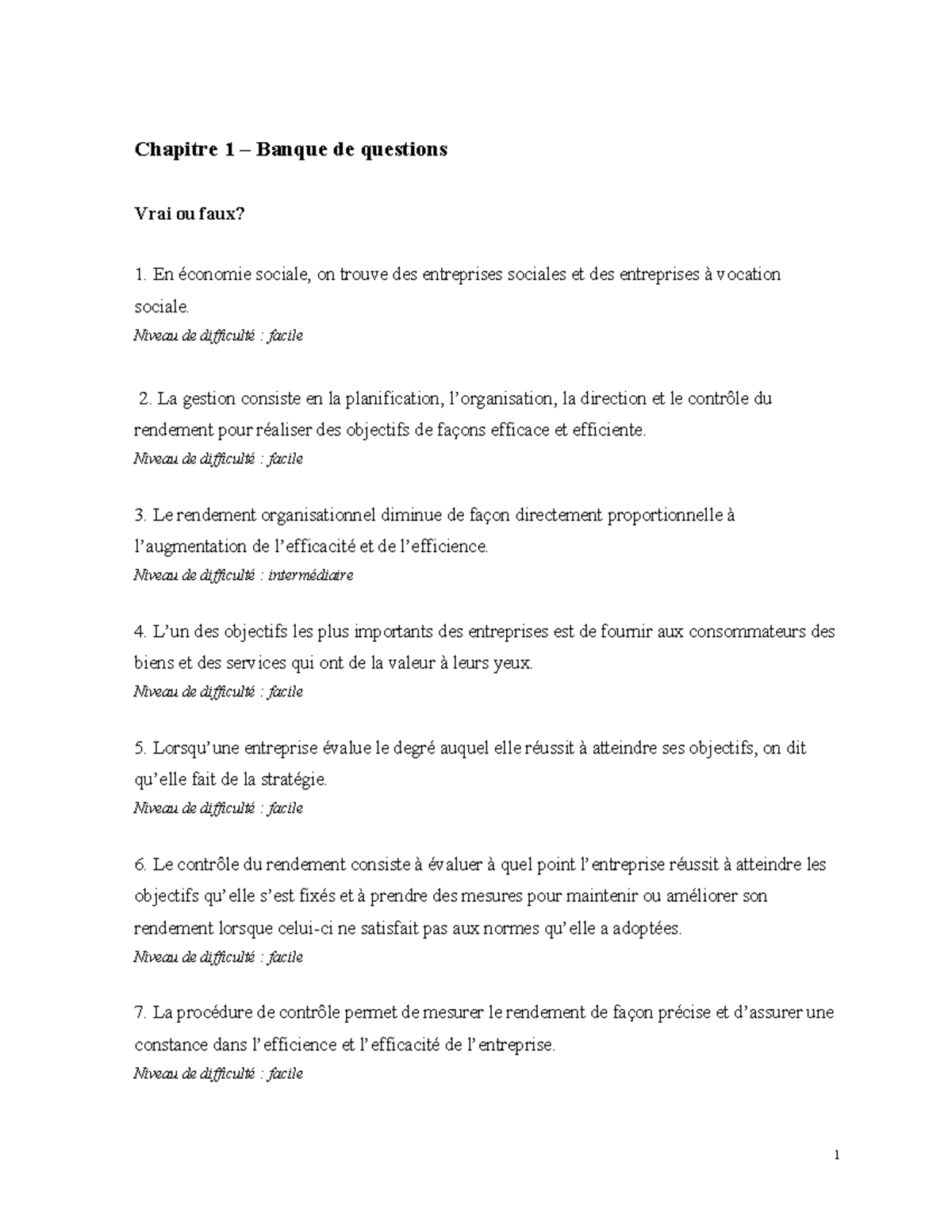 Chap01 banque de questions - Chapitre 1 – Banque de questions Vrai ou ...