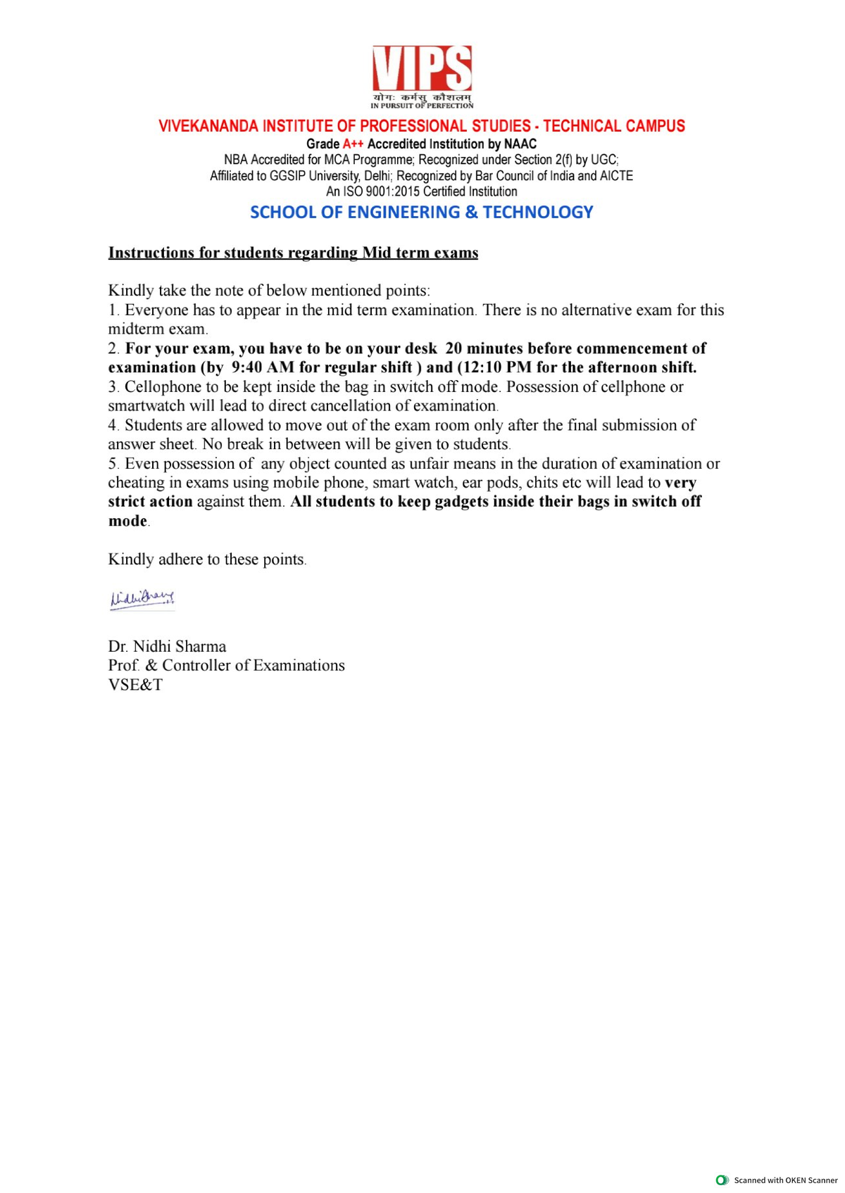 Guidelines for Students regarding Midterm Exam - VIPS IN PURSUIT OF ...