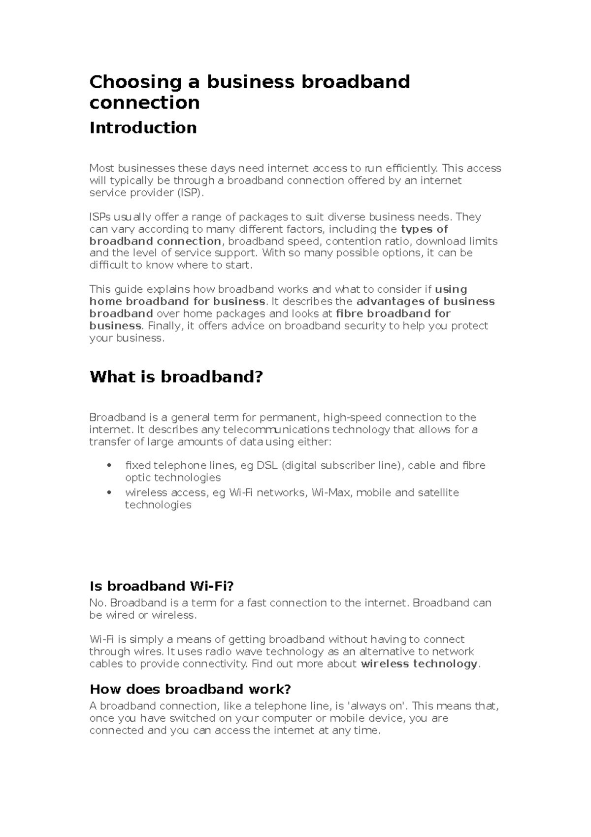 Choosing a business broadband connection - Choosing a business ...