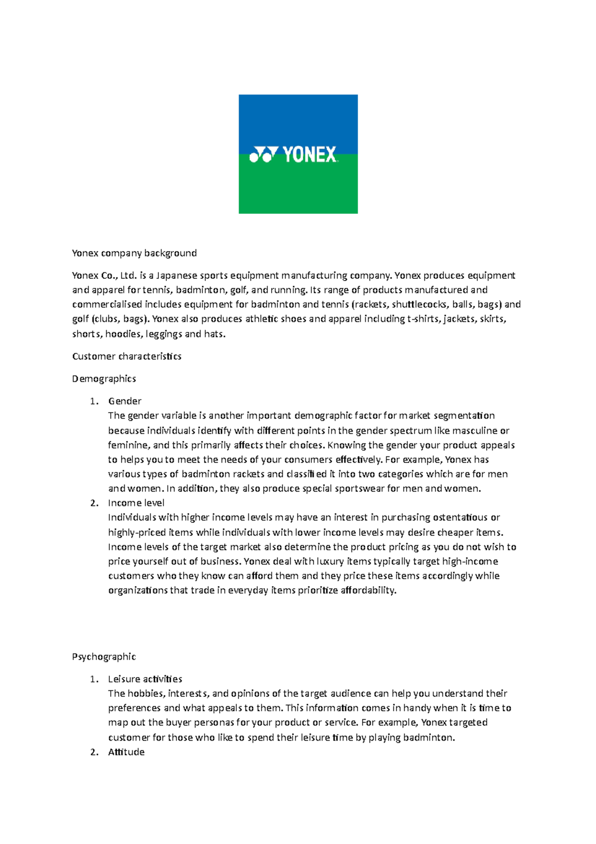 ASS MKT558 Yonex 2 - Yonex company background Yonex Co., Ltd. is a ...