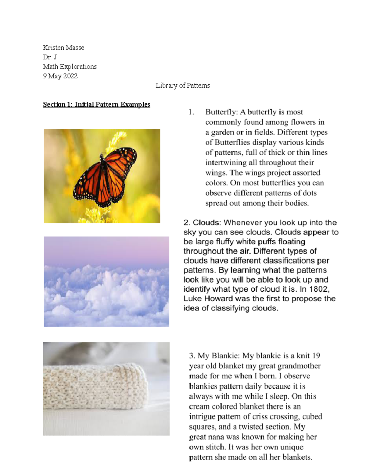 Library of Patterns - homework - Kristen Masse Dr. J Math Explorations ...