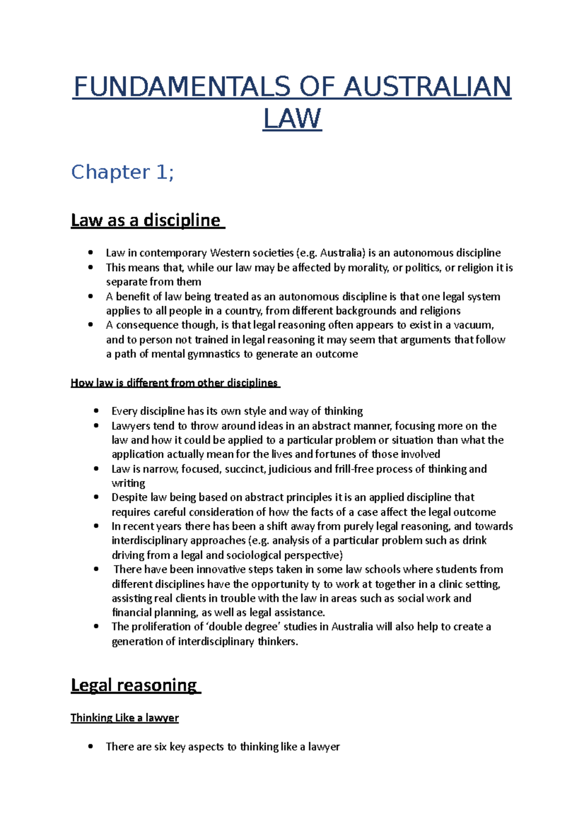 Fundamentals OF Australian LAW (textbok notes) - FUNDAMENTALS OF ...